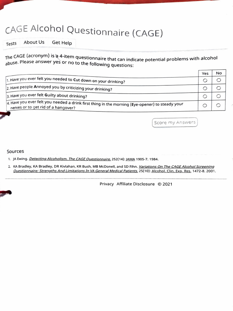 CAGE Alcohol Screening Tool | PDF | Self-Improvement | Lifestyle