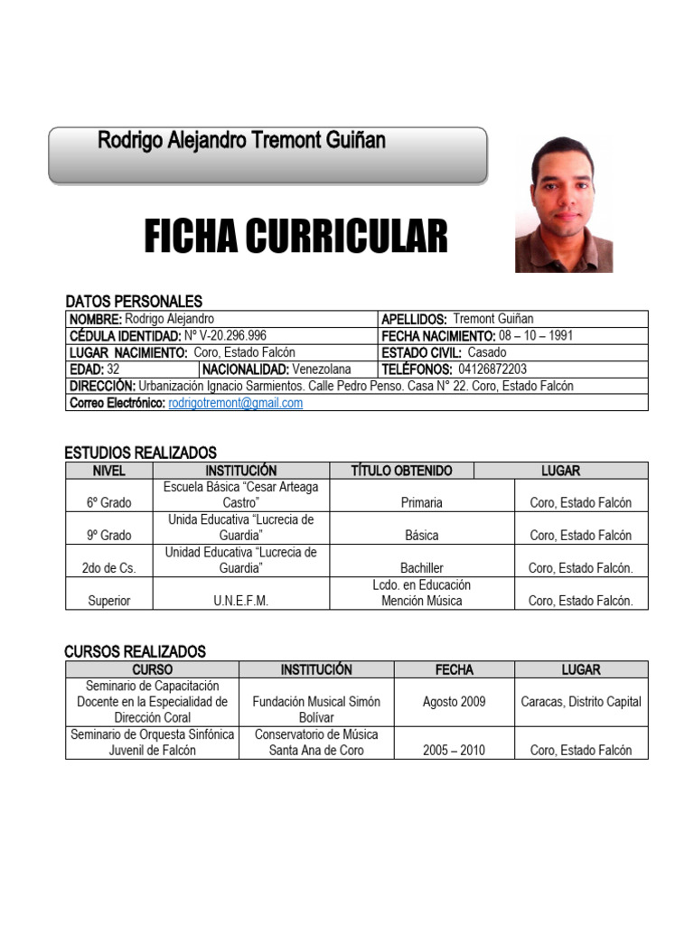 FICHA CURRICULAR Rodrigo | PDF