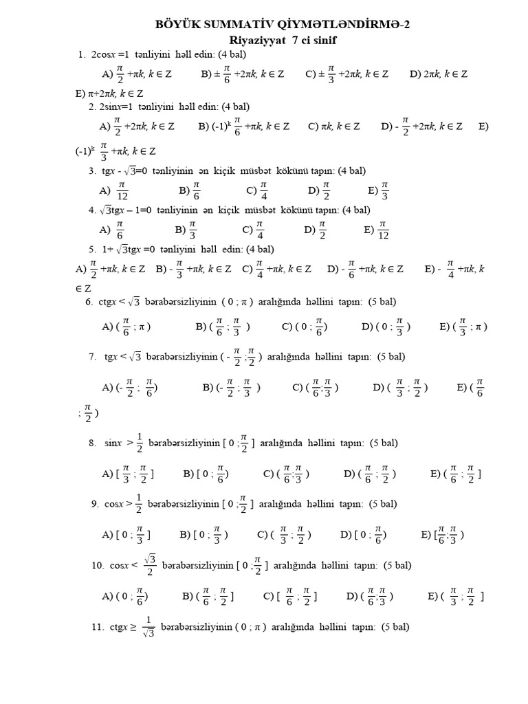 BSQ-2 Riyaziyyat | PDF