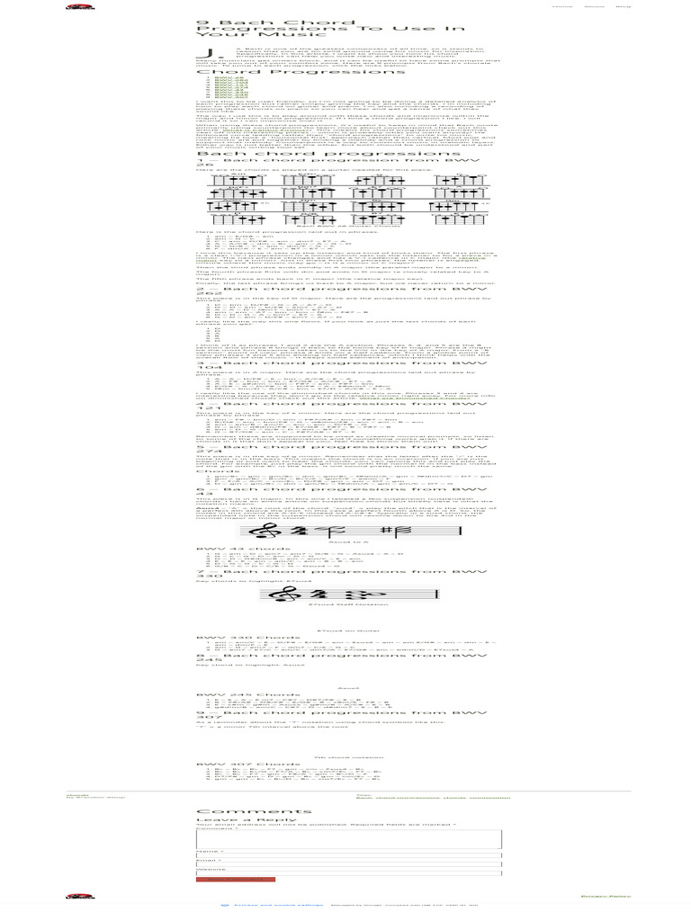 9 Bach Chord Progressions To Use In Your Music Global Music Theory 121 Pdf Chord Music