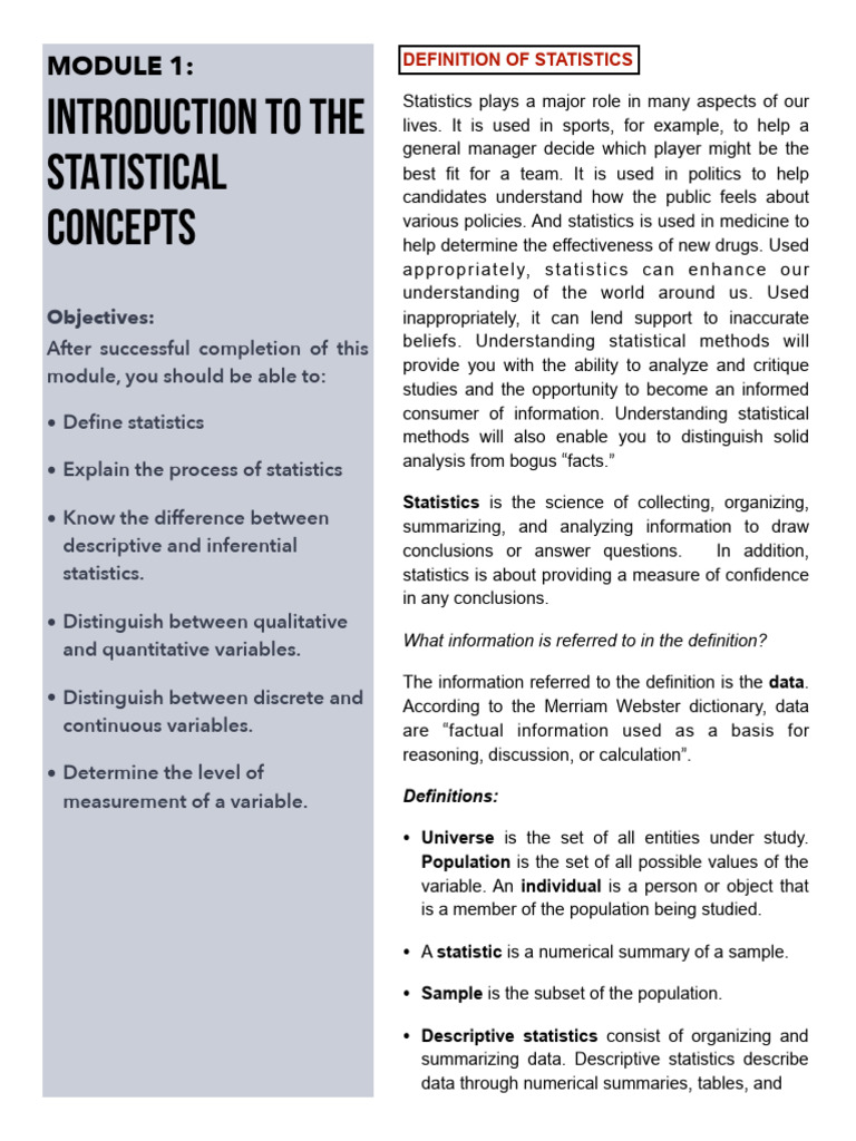 Module 1 | Download Free PDF | Level Of Measurement | Statistics
