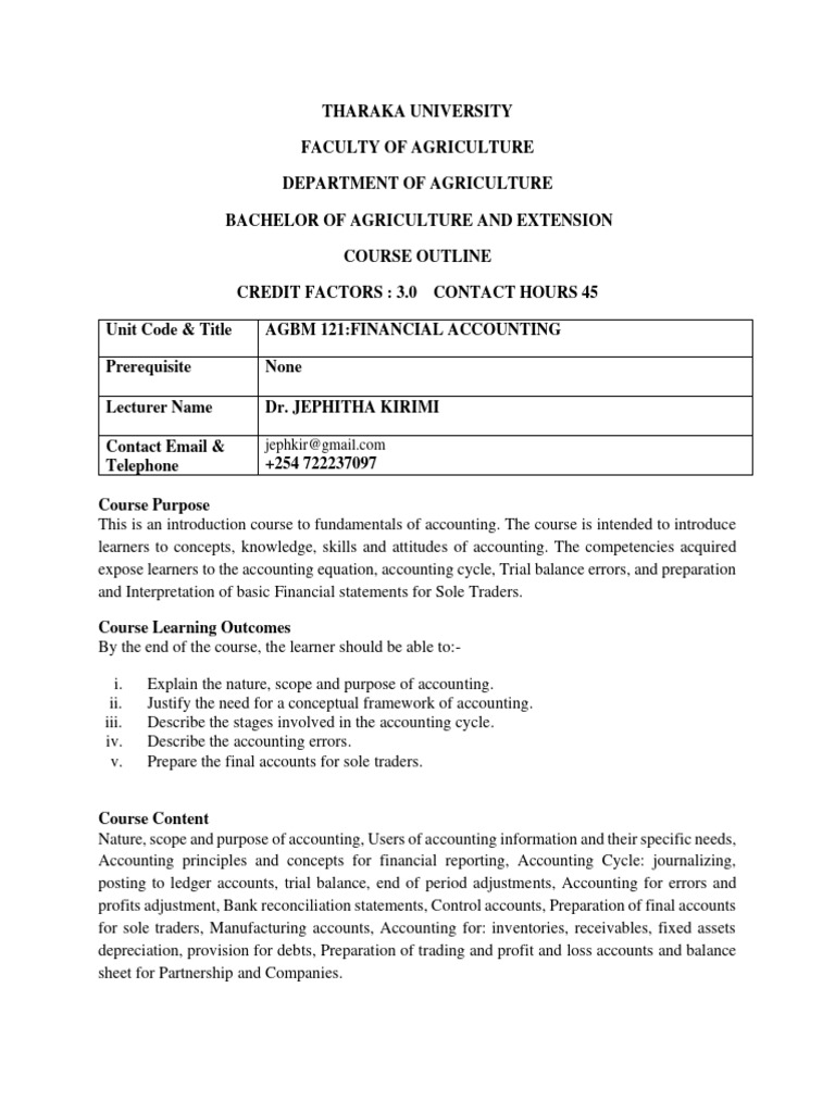 AGBM 121 CBC Course Outline | Download Free PDF | Accounting | Concept