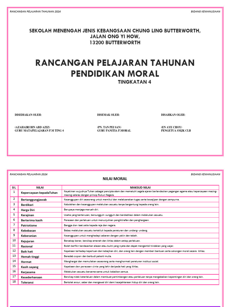 RPT Pendidikan Moral Tingkatan 4 | PDF