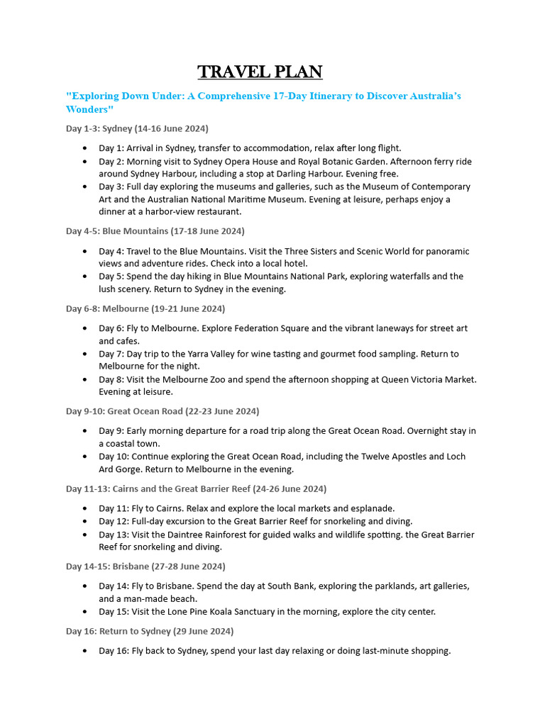 TRAVEL PLA1.docx 2-1 | PDF | Sydney | Melbourne