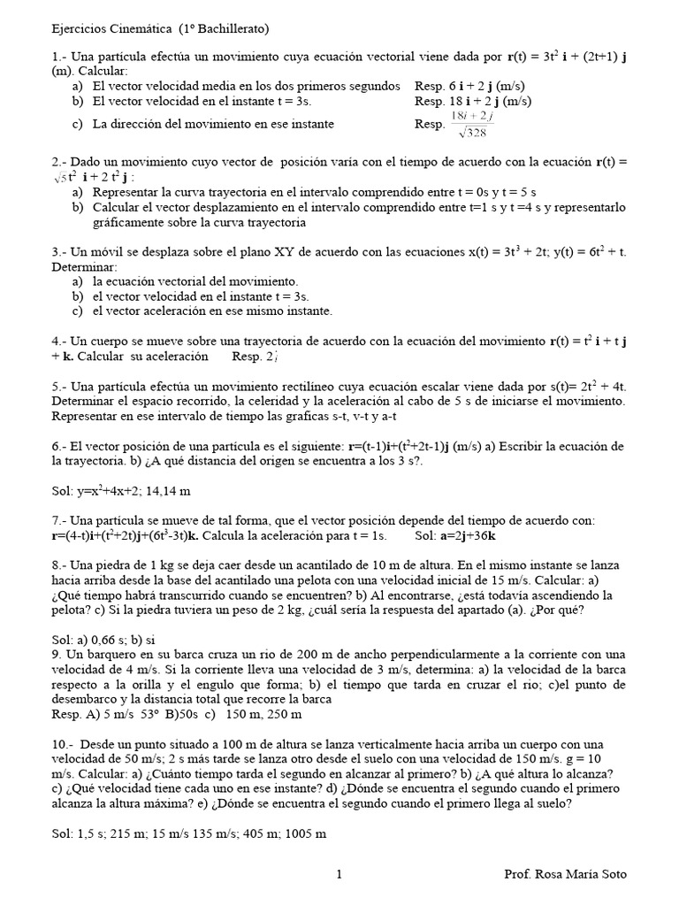 Ejercicios de Cinemática para 1º Bachillerato | PDF | Trayectoria ...