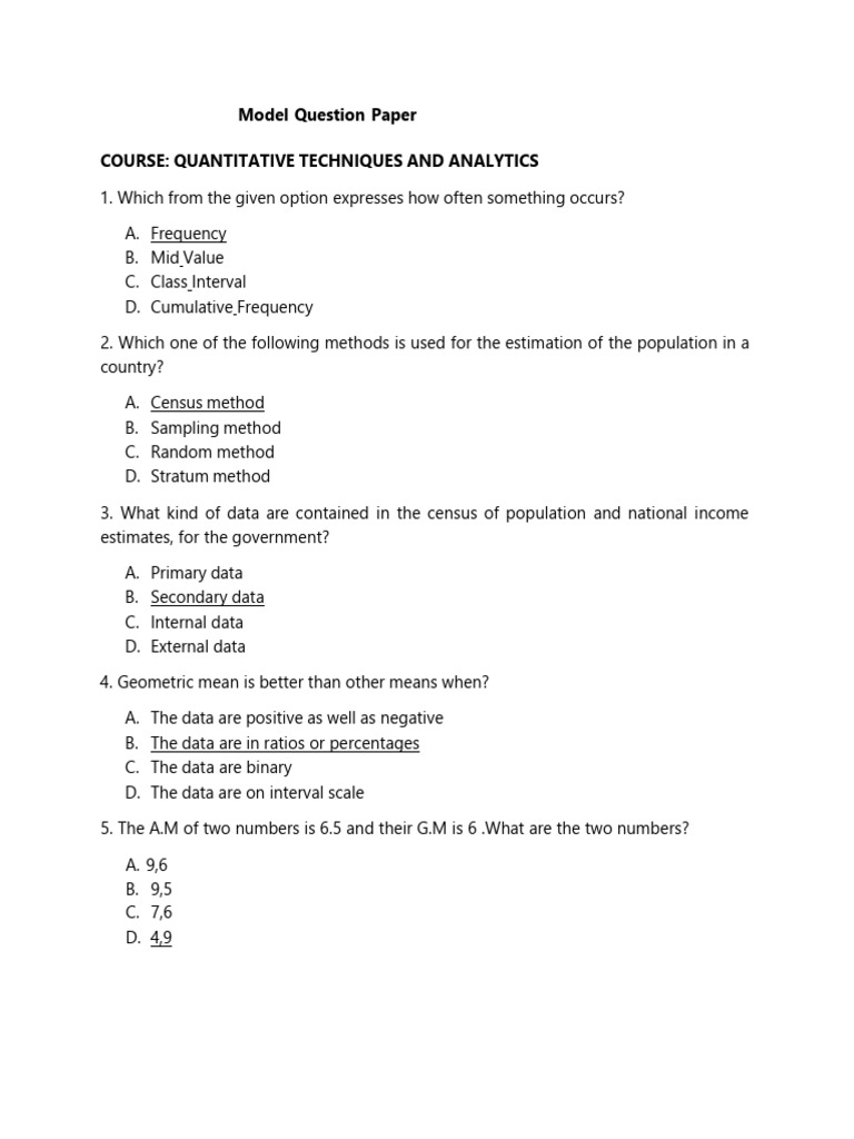 QTA Sample MCQ Ques MBA Sem 1 (2) | PDF | Mean | Median
