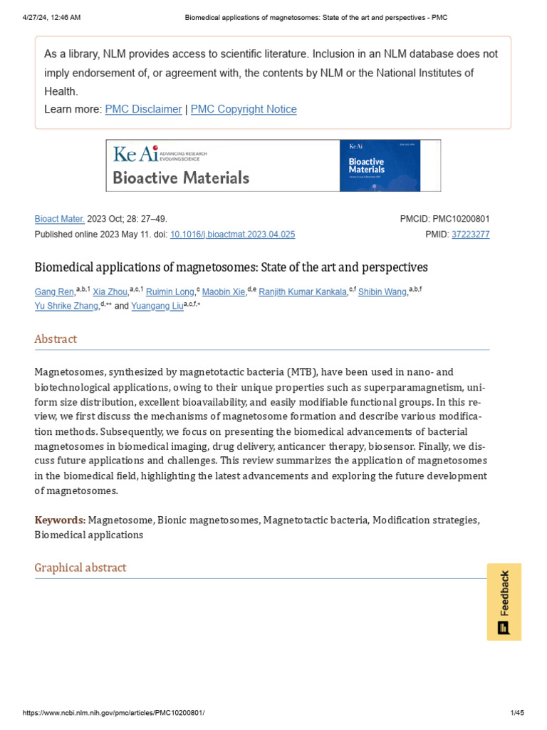 Biomedical Applications of Magnetosomes - State of The Art and ...