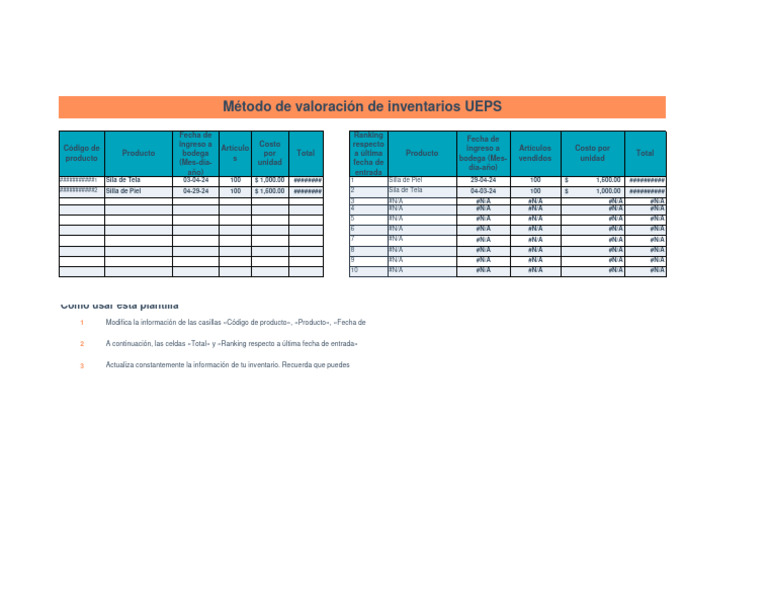 Manejo de Inventarios - Metodo UEPS | PDF