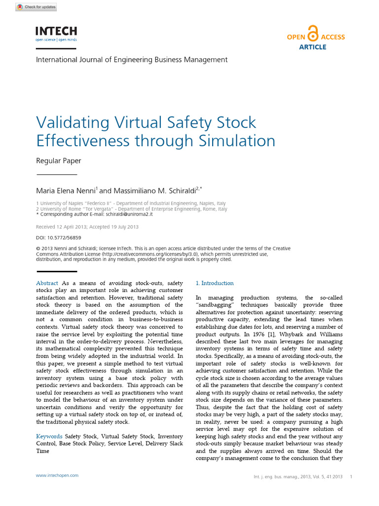 Nenni Schiraldi 2013 Validating Virtual Safety Stock Effectiveness Through Simulation | PDF ...