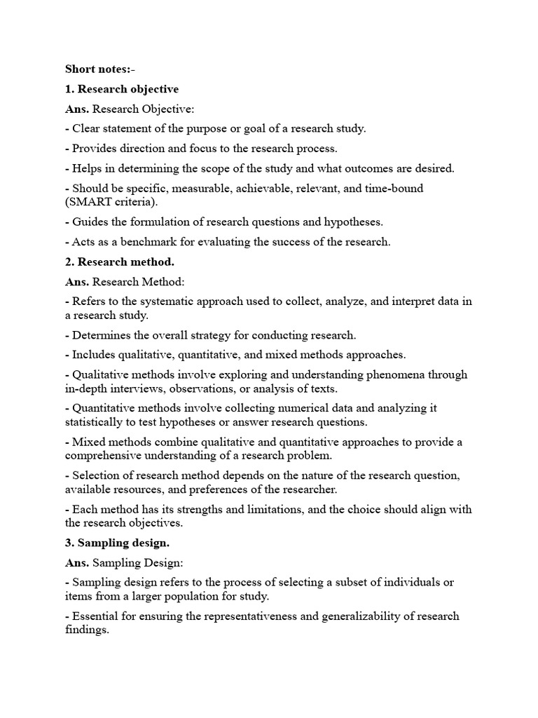 RM Short Notes Answer | PDF | Sampling (Statistics) | Statistical ...