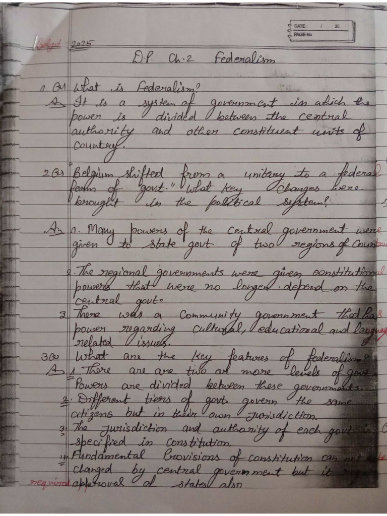 CLASS 10th SSC Chapter 2 (D.P.) Federalism | PDF