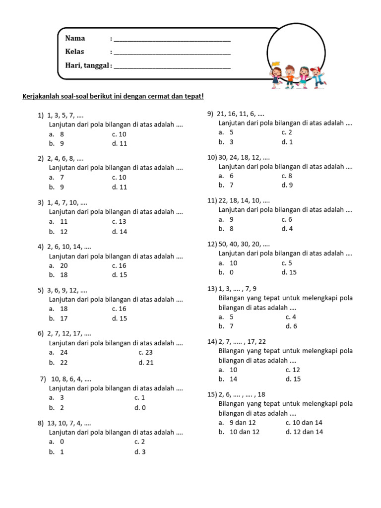 LKPD Matematika Kelas IV (Pola Bilangan Angka) | PDF