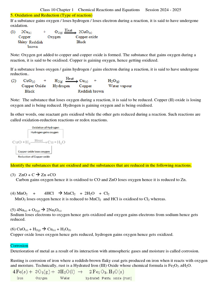 Class 10 Chapter 1 - Chemistry HW - Part 3 | PDF | Rust | Redox