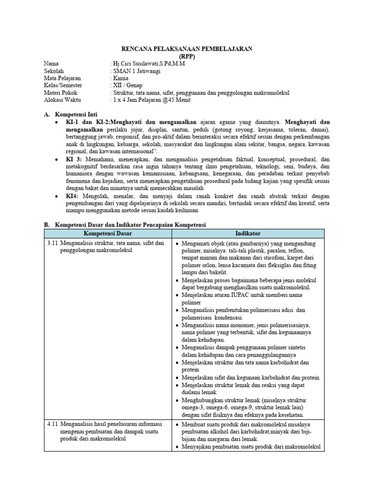 RPP Kimia Kelas 12 | PDF
