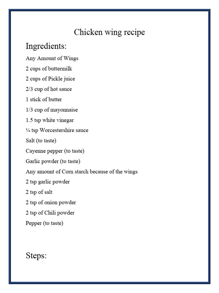 Chicken Wing Recipe | PDF