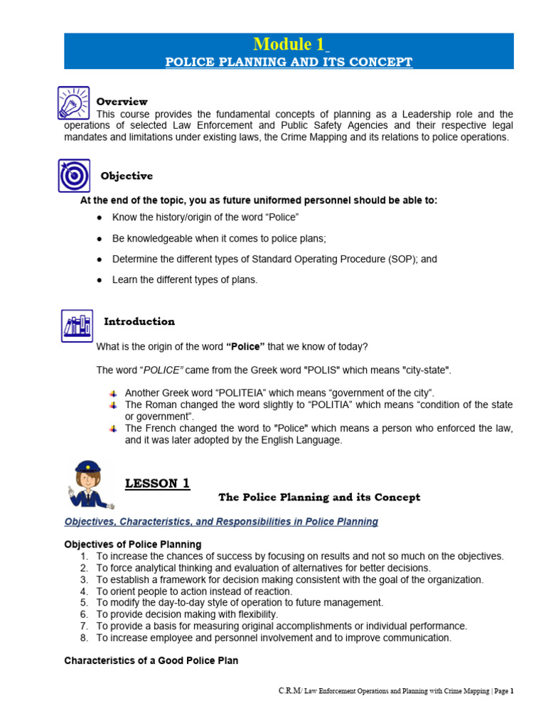 Police Planning Concepts and Procedures | PDF | Police | Reasonable ...