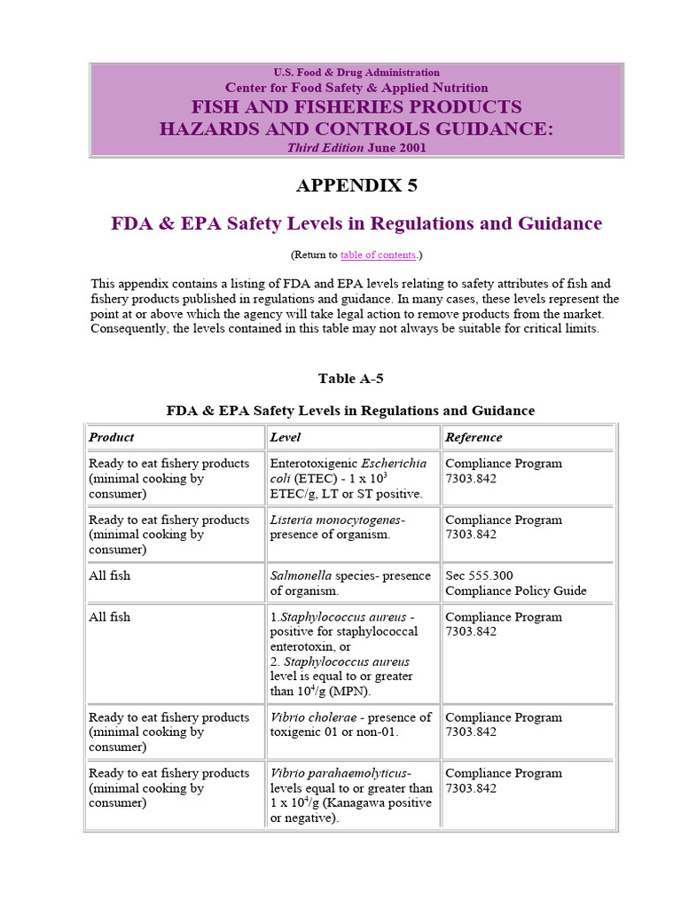 FDA & EPA Fish Safety Levels Guide | PDF | Shellfish | Seafood