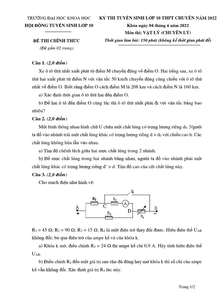 Vật Lý V2 - 2022 - chinh Thuc | PDF