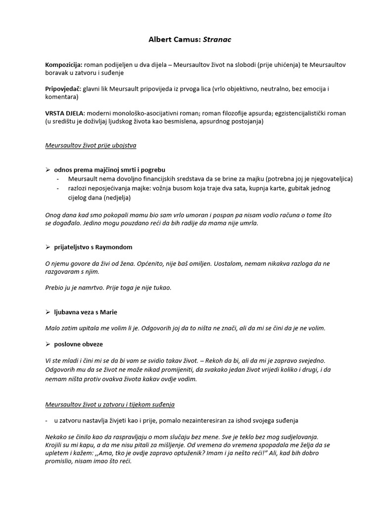 Albert Camus - Stranac (Gradivo) | PDF