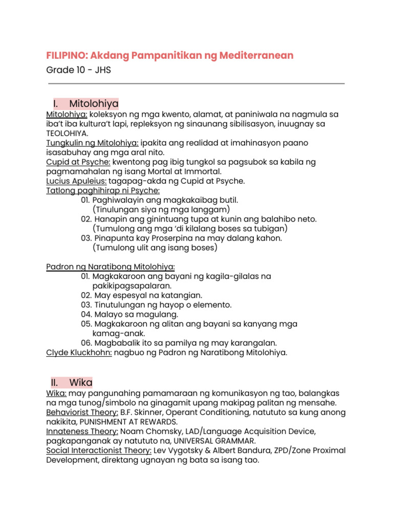 Grade 10 Filipino - QUARTER 1 | PDF