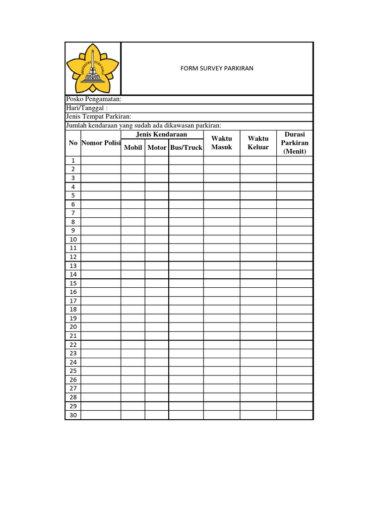 Form Survey Parkiran | PDF