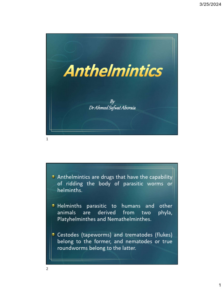 Anthelmintics 2024 | PDF | Medical Specialties | Parasitology