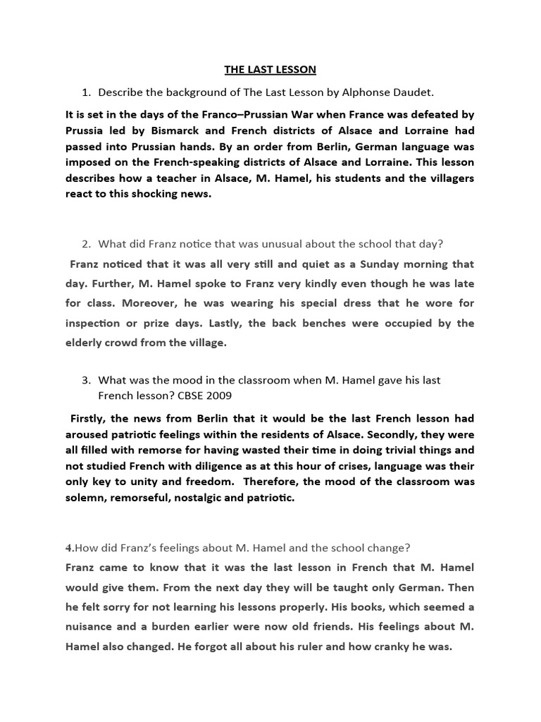 Notes-The Last Lesson | PDF