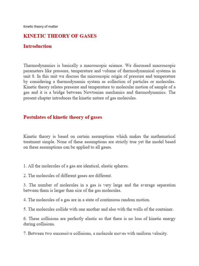 Kinetic Theory of Gases Explained | PDF | Gases | Momentum