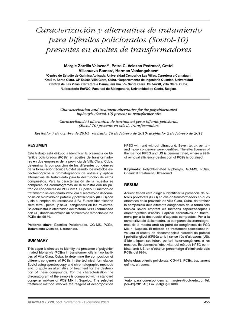 Tratamiento de PCBs en aceites de transformadores | PDF | Bifenilo ...