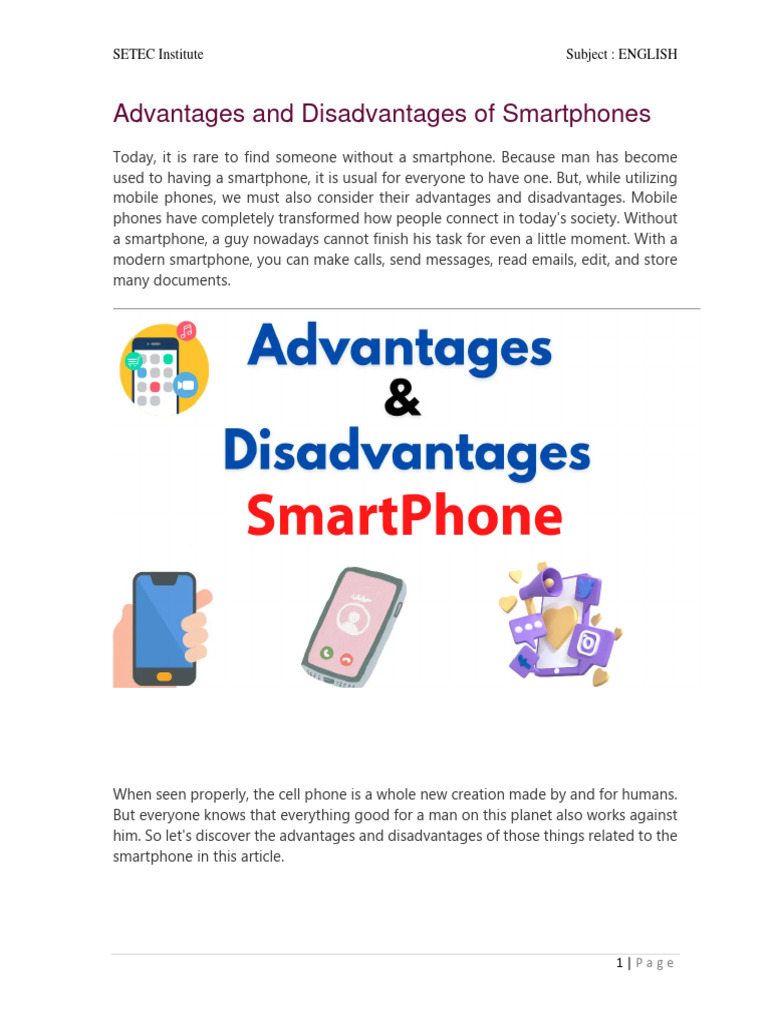 Advantages and Disadvantages of Smartphones | PDF | Smartphone | Mobile Phones