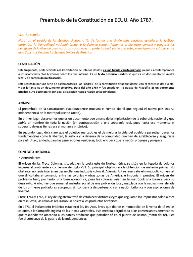 Preámbulo Constit Eeuu | PDF | Constitución | Trece colonias