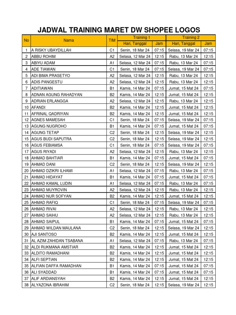 Training Schedule for March | PDF