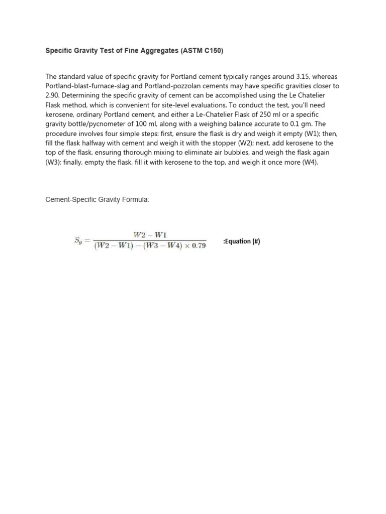 Specific Gravity Testing for Cement | PDF