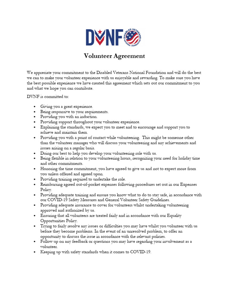 1002 Documents 56599 Volunteer Agreement 1 22 Pdf Legal