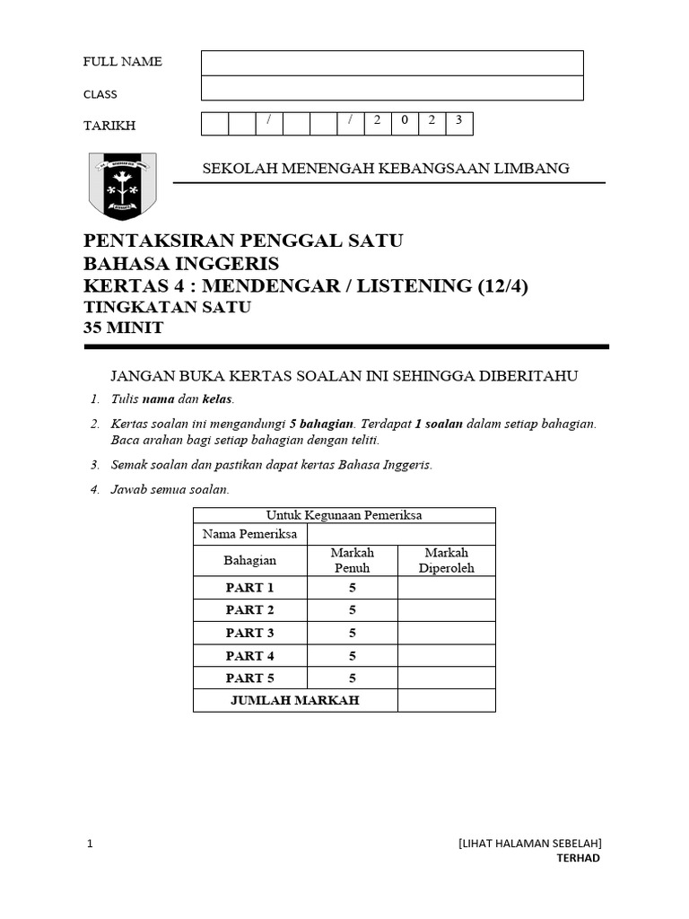 Listening Form 1 Exam 1 2023 | PDF