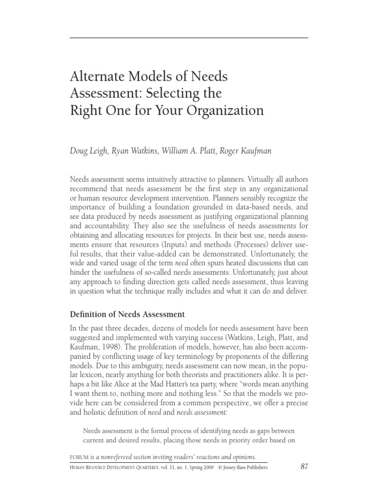 Alternate Models of Needs Assessment Sel | PDF | Needs Assessment ...