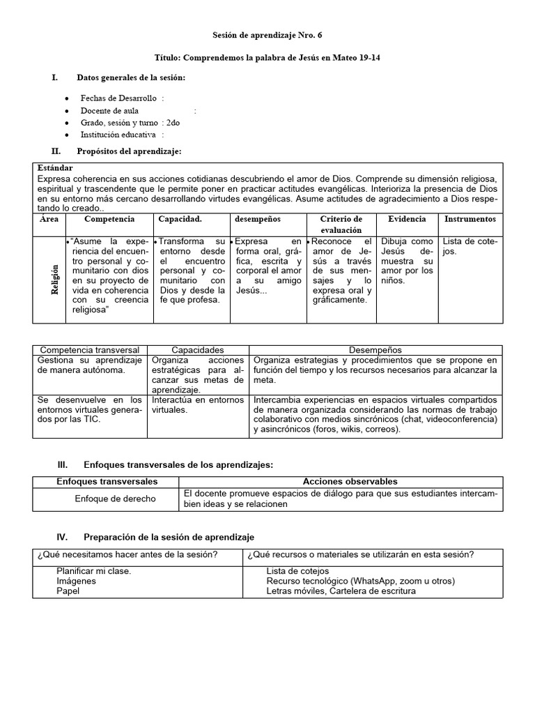 2°s6 Re Exp6 | PDF | Aprendizaje | Jesús