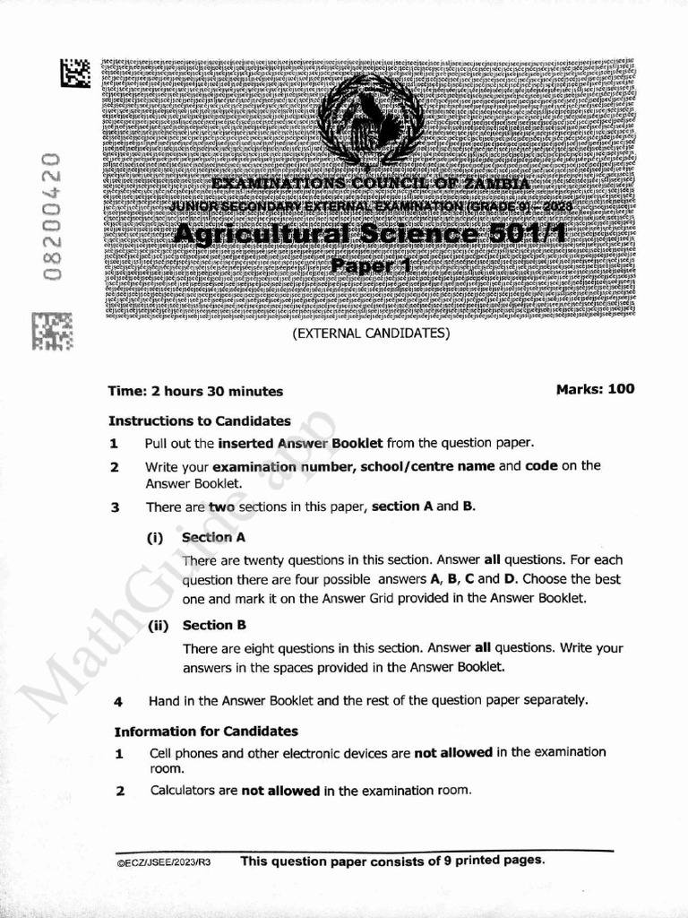 Pdfs - g9 - G9 Agric Science P1 2023 Ext | PDF