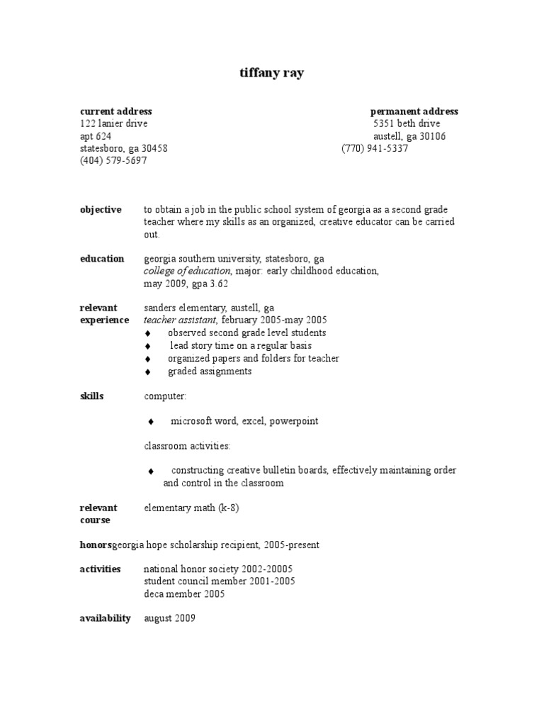 Tiffany Ray: Current Address Permanent Address | PDF