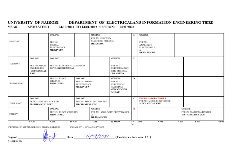 UON Electrical Engineering 2021/2022 Schedule | PDF | Electrical ...