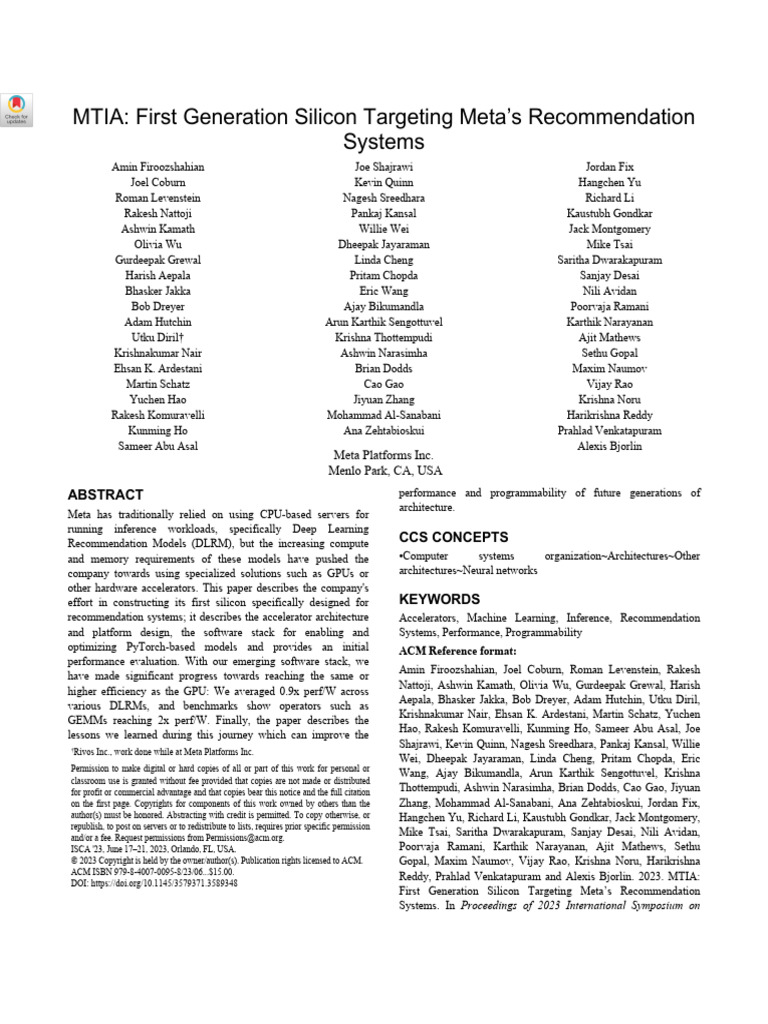 MTIA First Generation Silicon Targeting Meta's Recommendation ...