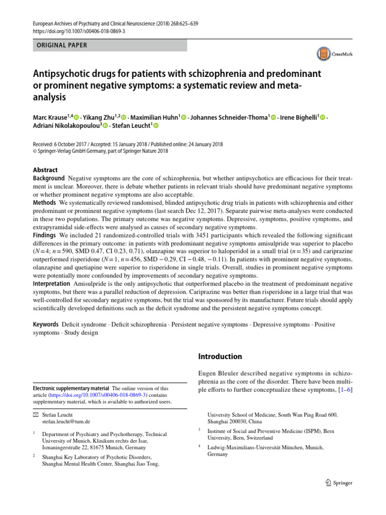 Antipsychotic Drugs For Patients With Schizophrenia and Predominant or ...
