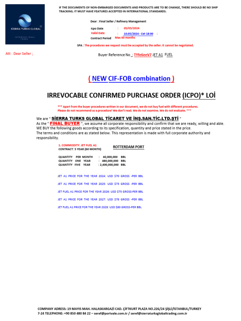 New Icpo Cif Oi̇l Company Icpo - Jet A1 Fuel Cif 04042024 | PDF ...