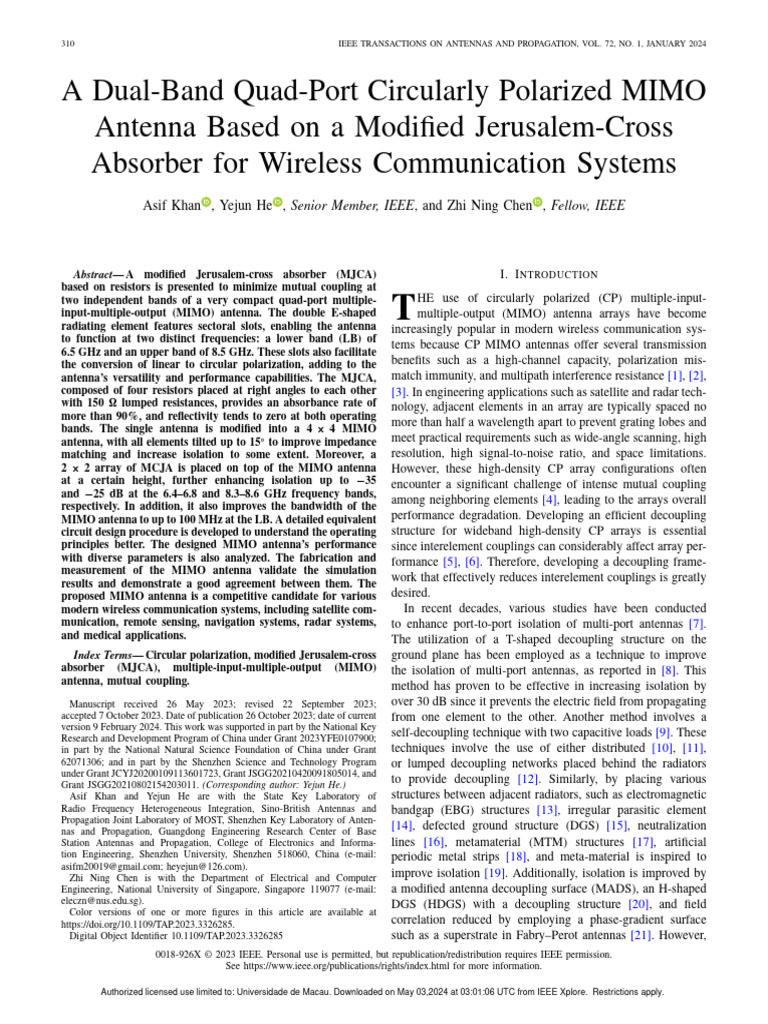 Dual-Band Circularly Polarized MIMO Antenna | PDF | Antenna (Radio) | Mimo