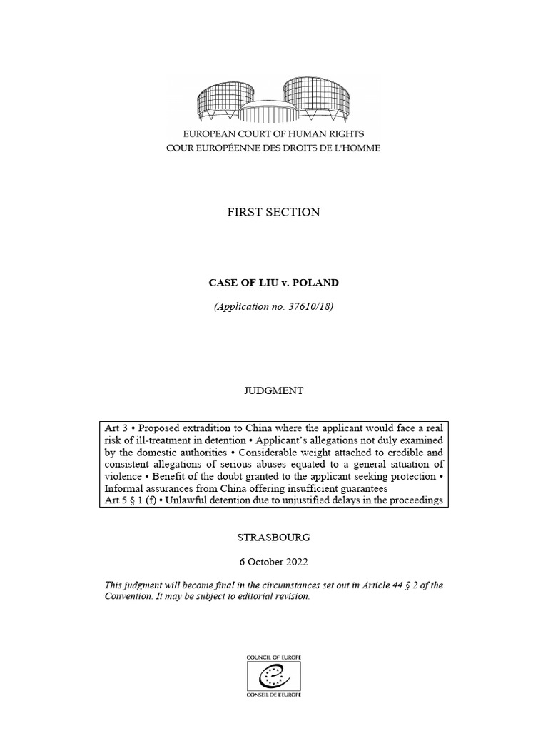 European Court On Human Rights (ECtHR), 2022 Judgment | PDF ...