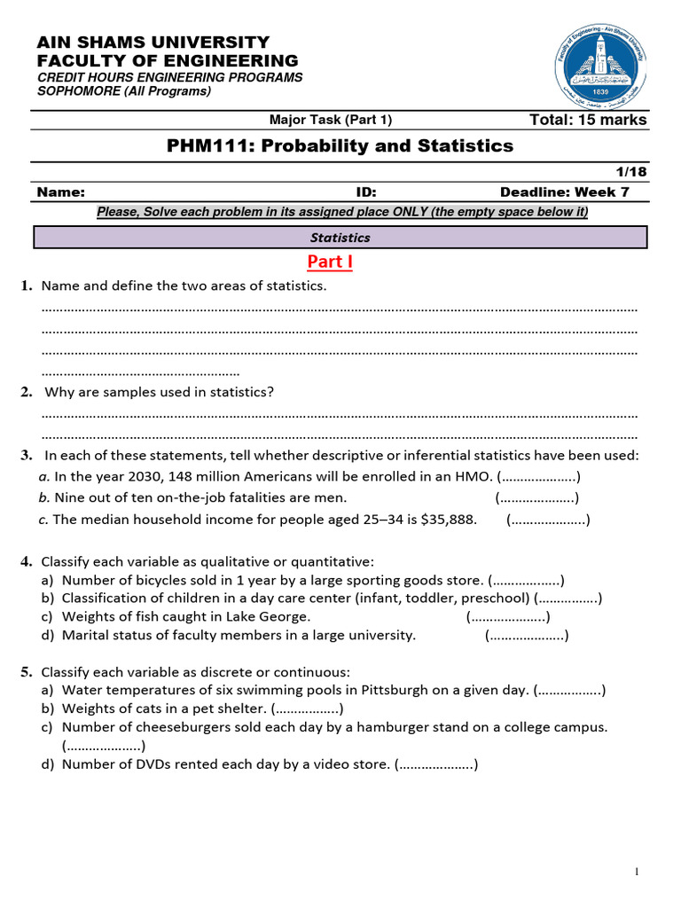Probability and Statistics Assignment | PDF | Variance | Statistics