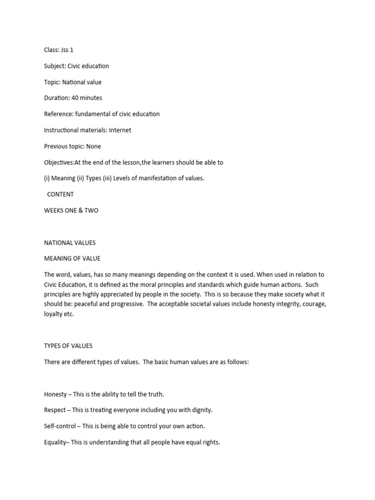 Understanding National Values in Civic Education | PDF | Career ...