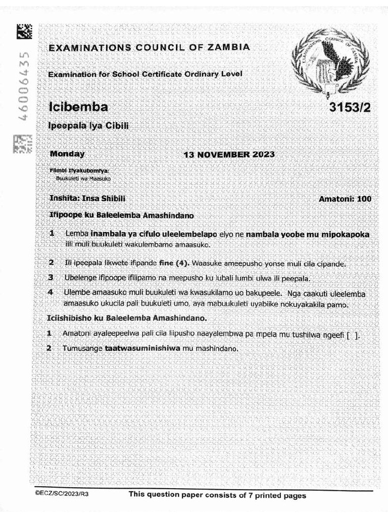 Pdfs - Bemba P2 2023 G12 | PDF