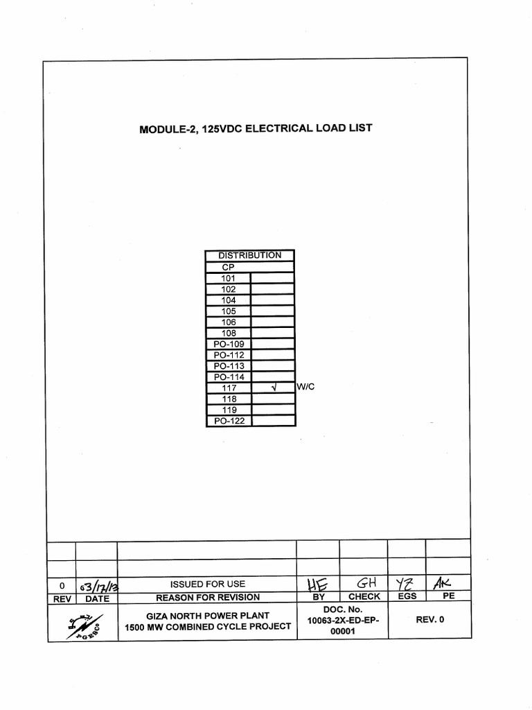 10063-2X-ED-EP-00001r000 Module 2, 125 V DC Electrical Load List | PDF