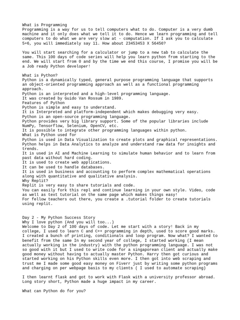 Python 100 Days Course PDF | PDF | Computer Programming | Python (Programming Language)